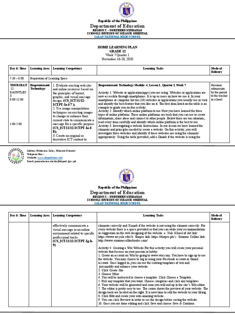 Guibone Grade12 Week7 Home Learning Plans2 Pdf Websites Application Software