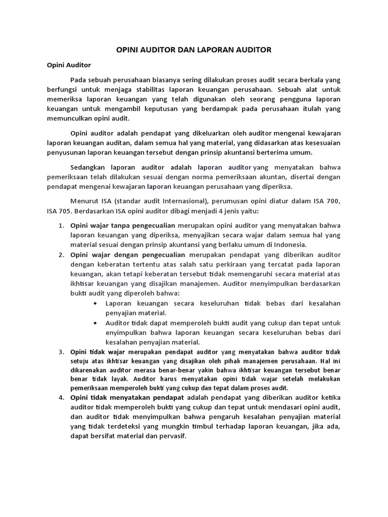 Opini Auditor Dan Laporan Auditor | PDF | Bisnis