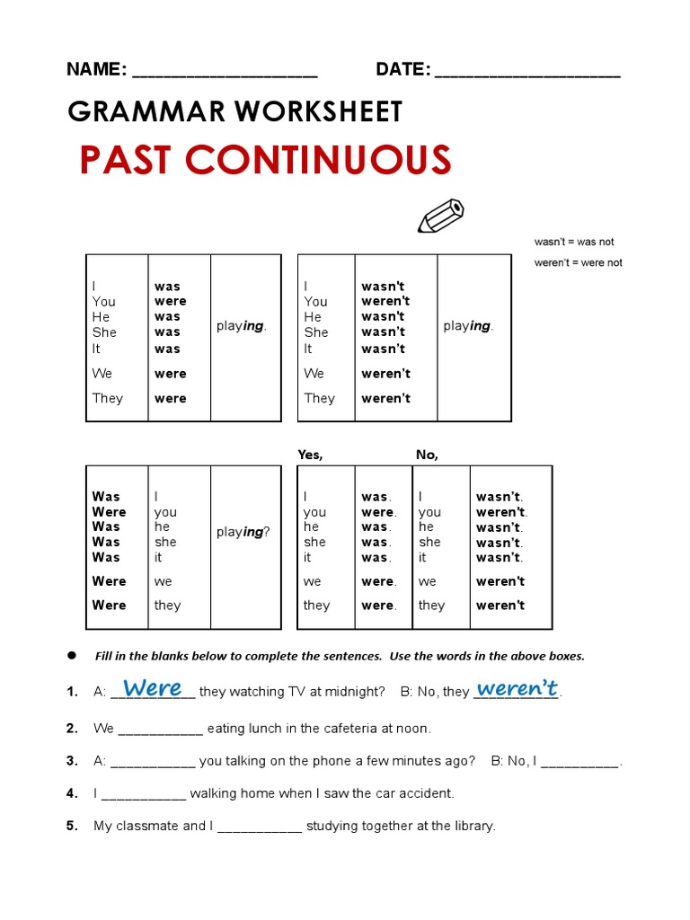 Past Continuous: Grammar Worksheet | PDF