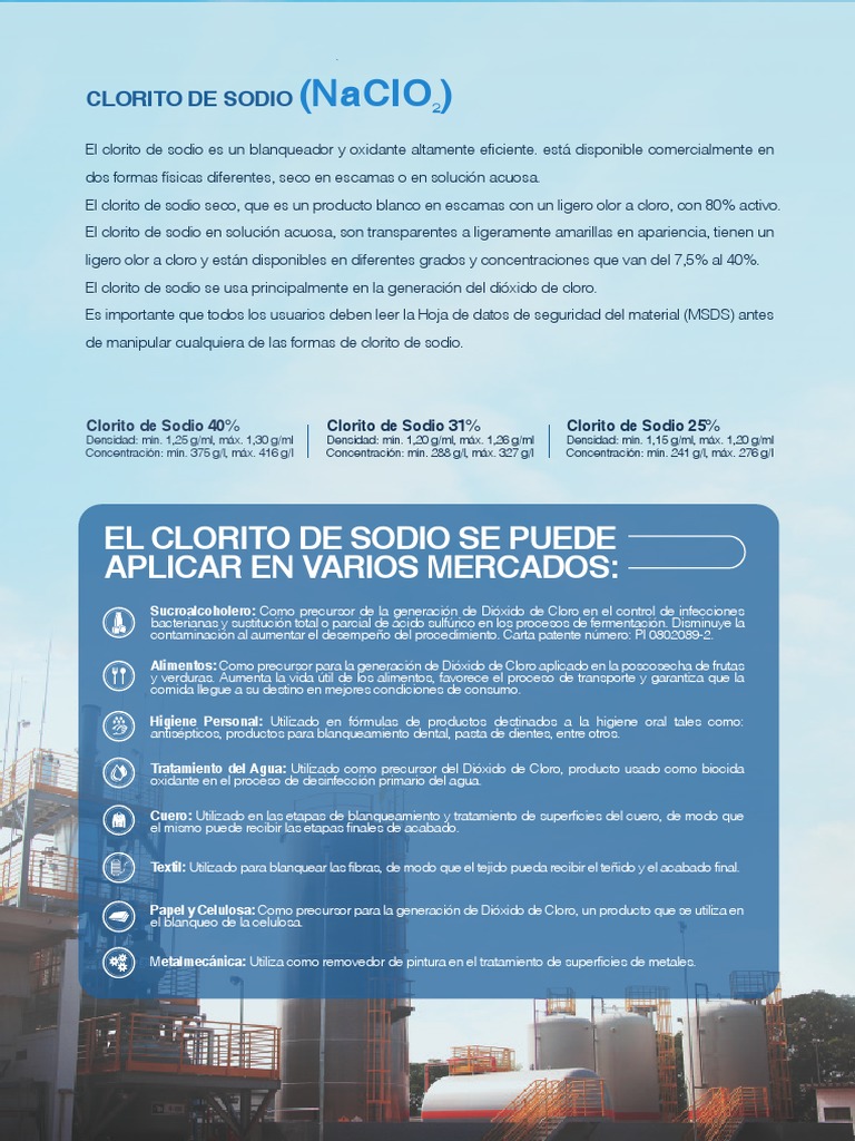 Clorito de Sodio: Usos y Concentraciones | PDF | Cloro | Química