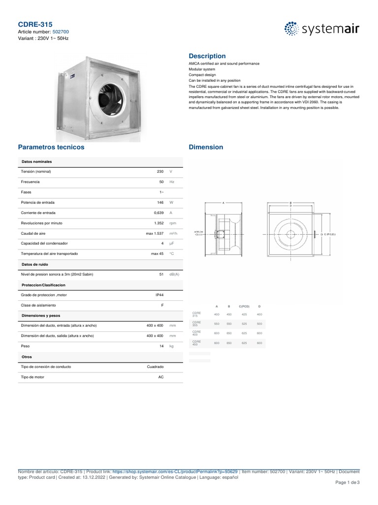 Systemair CDRE-315 | PDF | Metrología | Cantidad