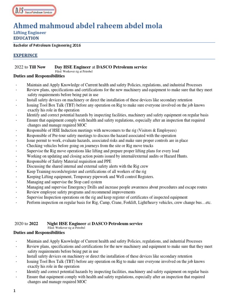 Ahmed Mahmoud Abdel Raheem Abdel Mola | PDF | Occupational Safety And Health | Safety