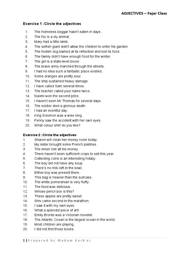 Identifying Adjectives in Sentences | PDF | Language Arts & Discipline