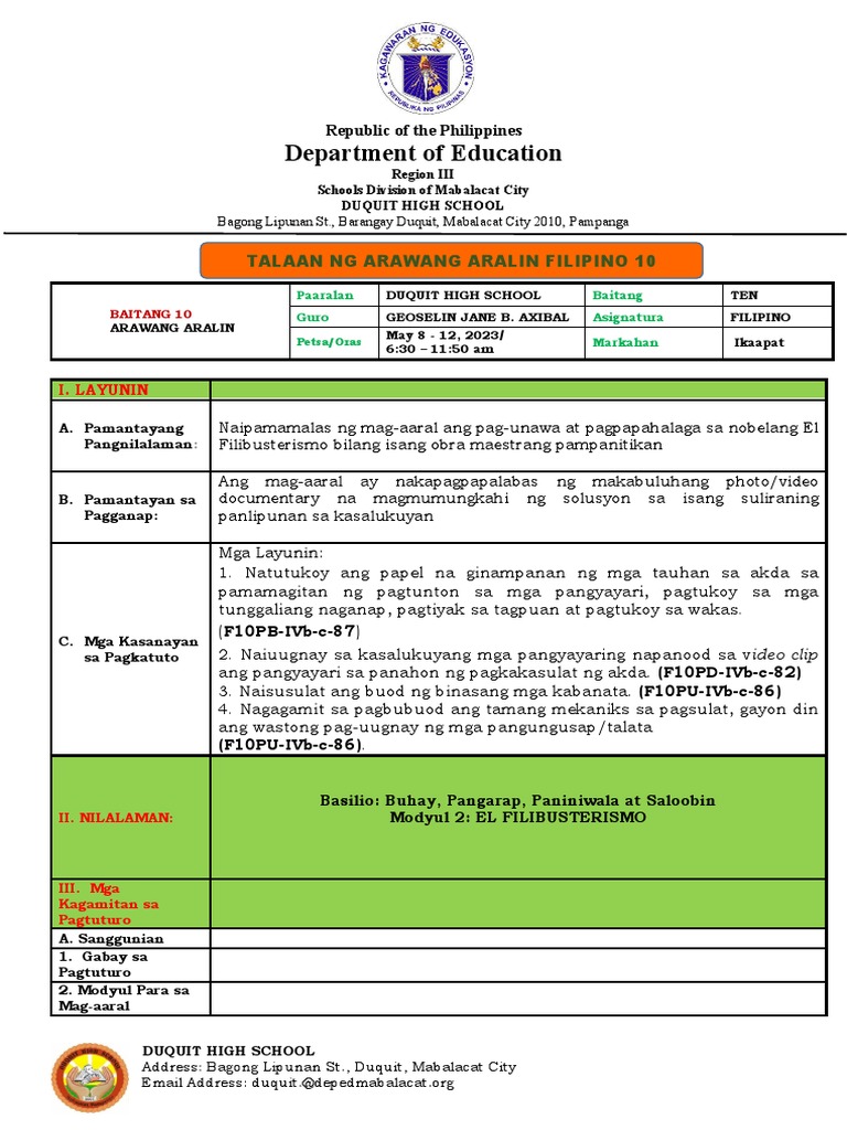 DLP Filipino 10 Q4 W2 | PDF