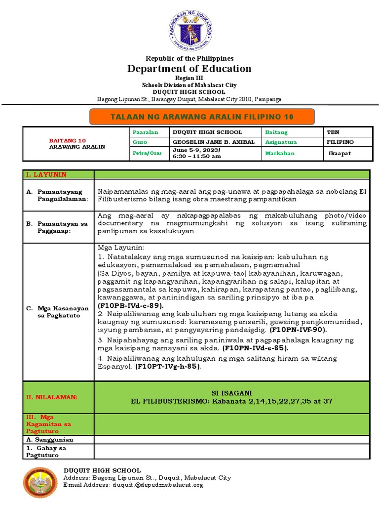 DLP Filipino 10 Q4 W6 | PDF