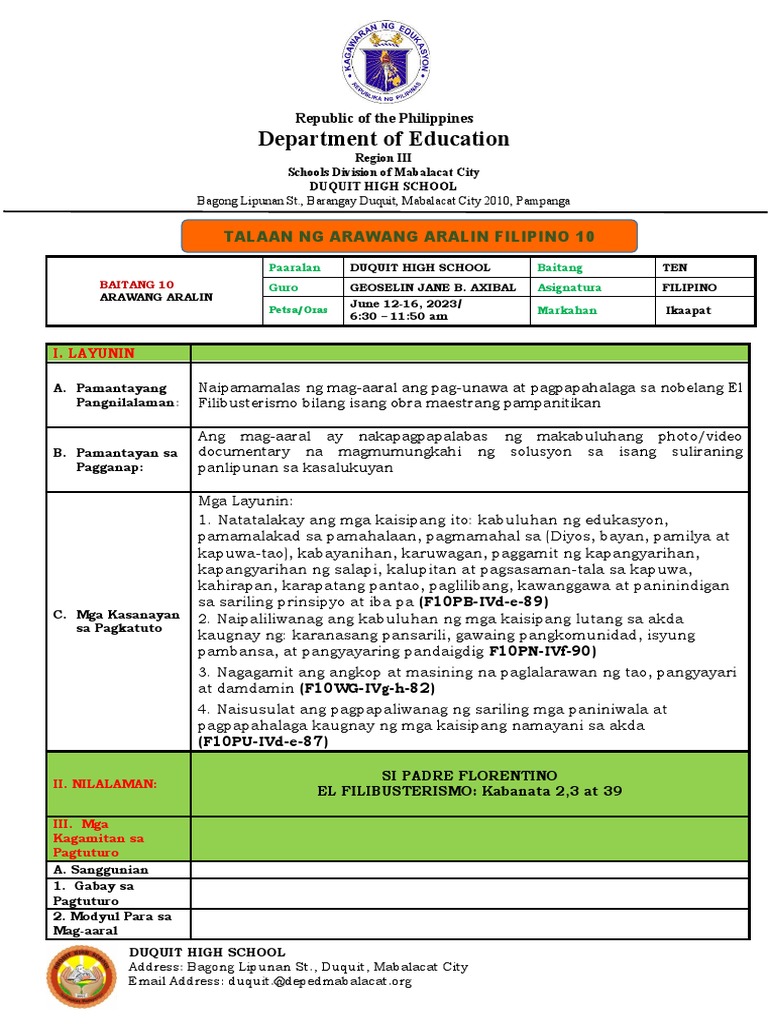 DLP-FILIPINO-10-Q4-W7 | PDF