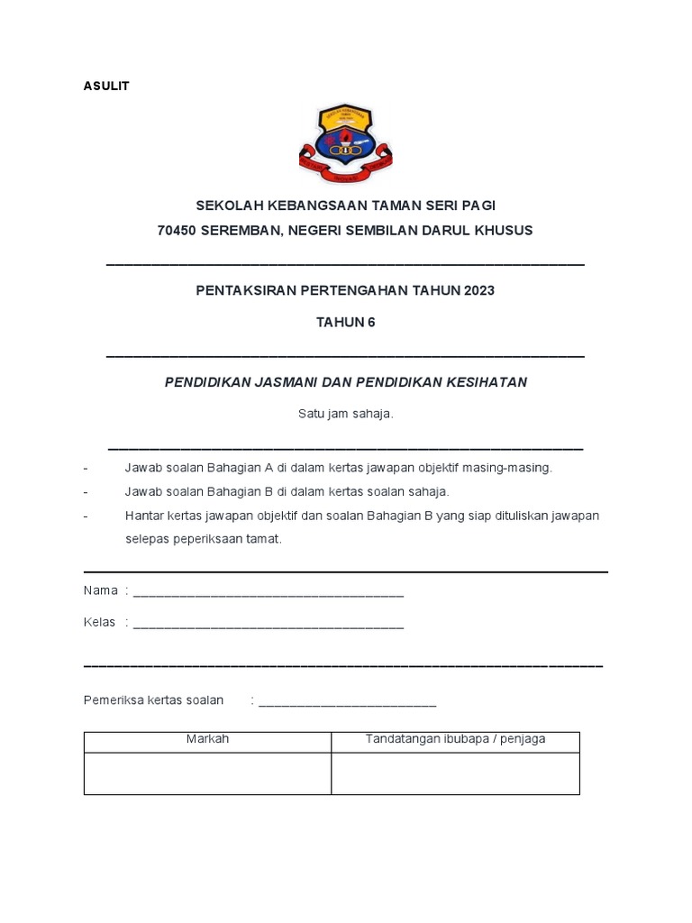 Soalan PJPK Tahun 6 PPT 2023 | PDF