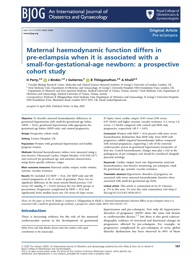 BJOG - 2020 - Perry - Maternal Haemodynamic Function Differs in Pre ...
