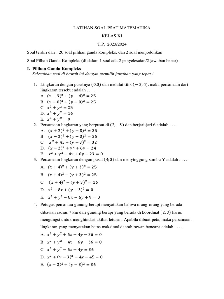 Latihan Soal Psat Kelas Xi - Juni 2023 | PDF