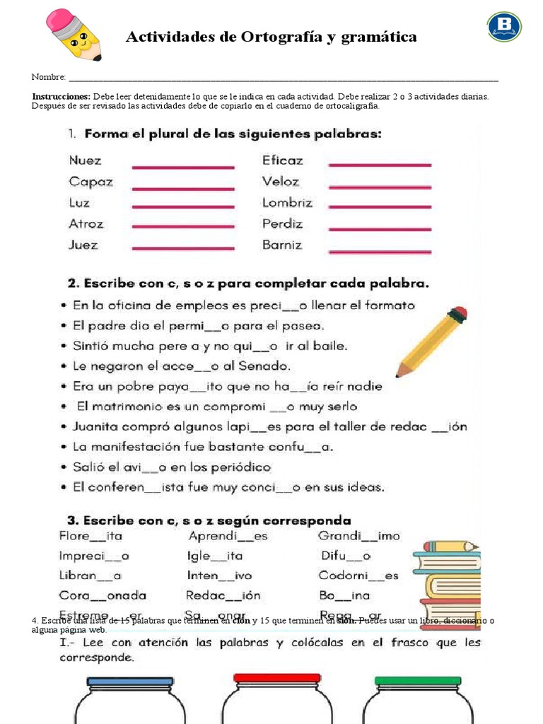 Actividades de Ortografía y Gramática de Junio 23 | PDF | Ciencia ...