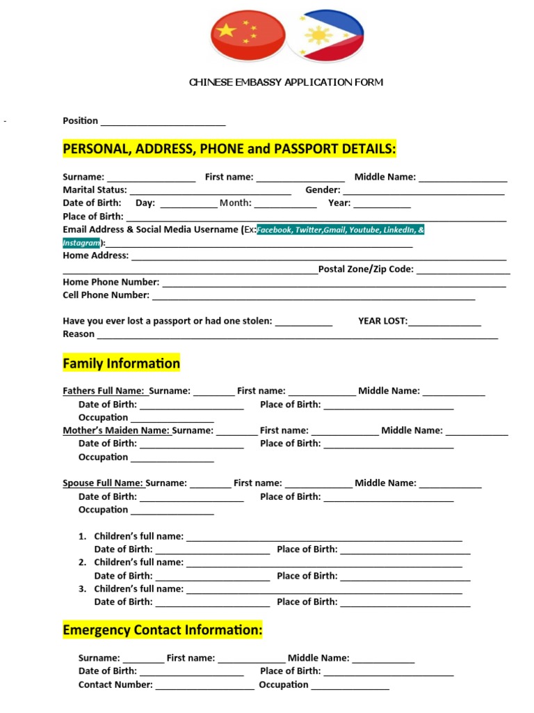Chinese Visa Form 2023 | PDF