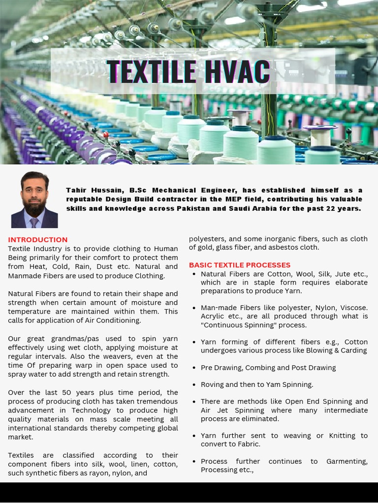 Hvac Design of Textile Industry | PDF | Textiles | Yarn
