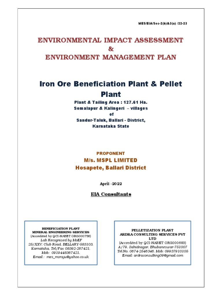 MSPL Limited EIA for Sandur Plant | PDF | Environmental Impact ...