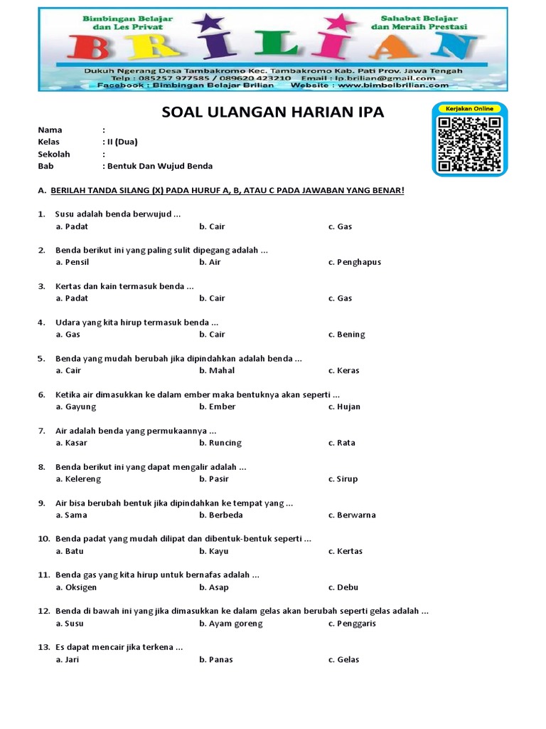 Soal IPA Kelas 2: Bentuk Benda | PDF | Kajian Bahasa Asing | Seni