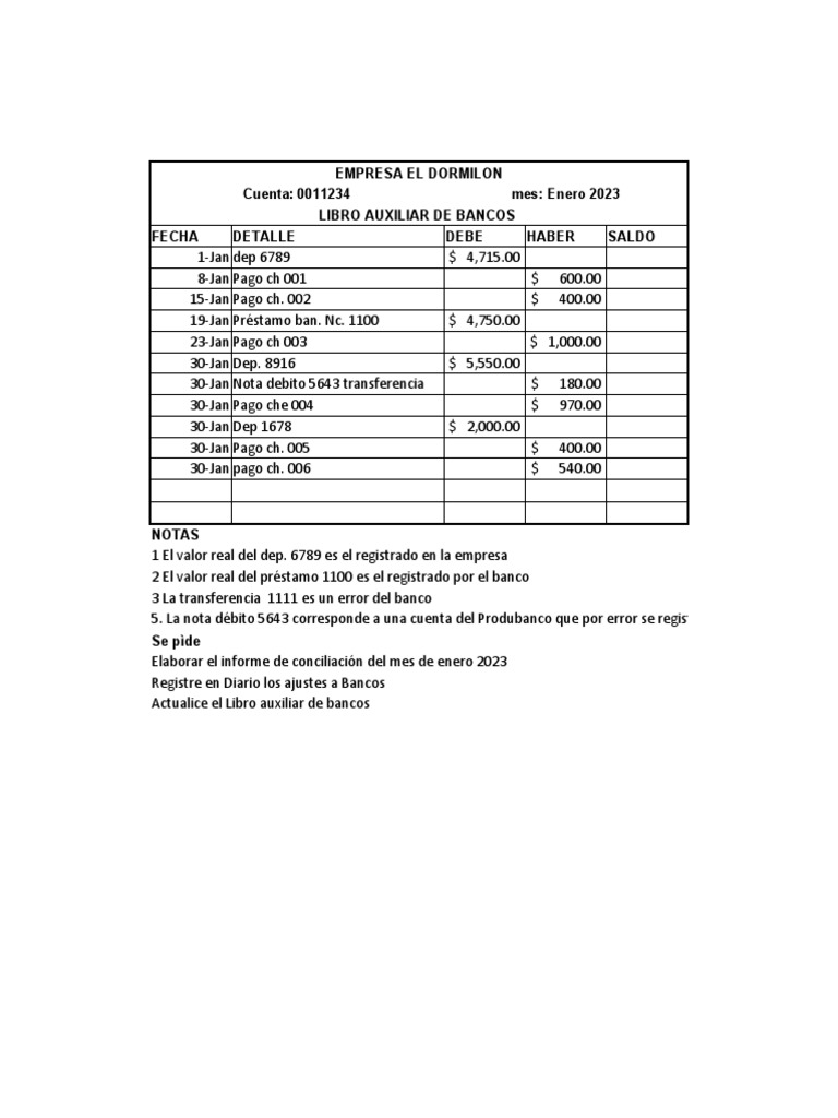 Ej 2 Conciliacion Bancaria | PDF | Dinero | Inversores institucionales