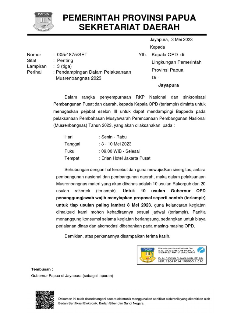 Surat Pendampingan Musrenbangnas 2023 | PDF