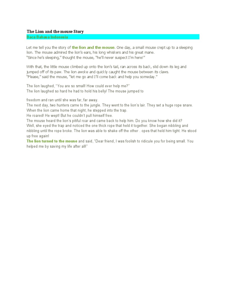 The Lion and The Mouse Story | PDF