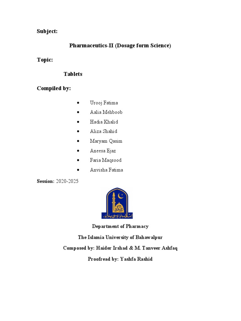 1-Tablets-Dosage Forms | PDF | Tablet (Pharmacy) | Pharmaceutical ...