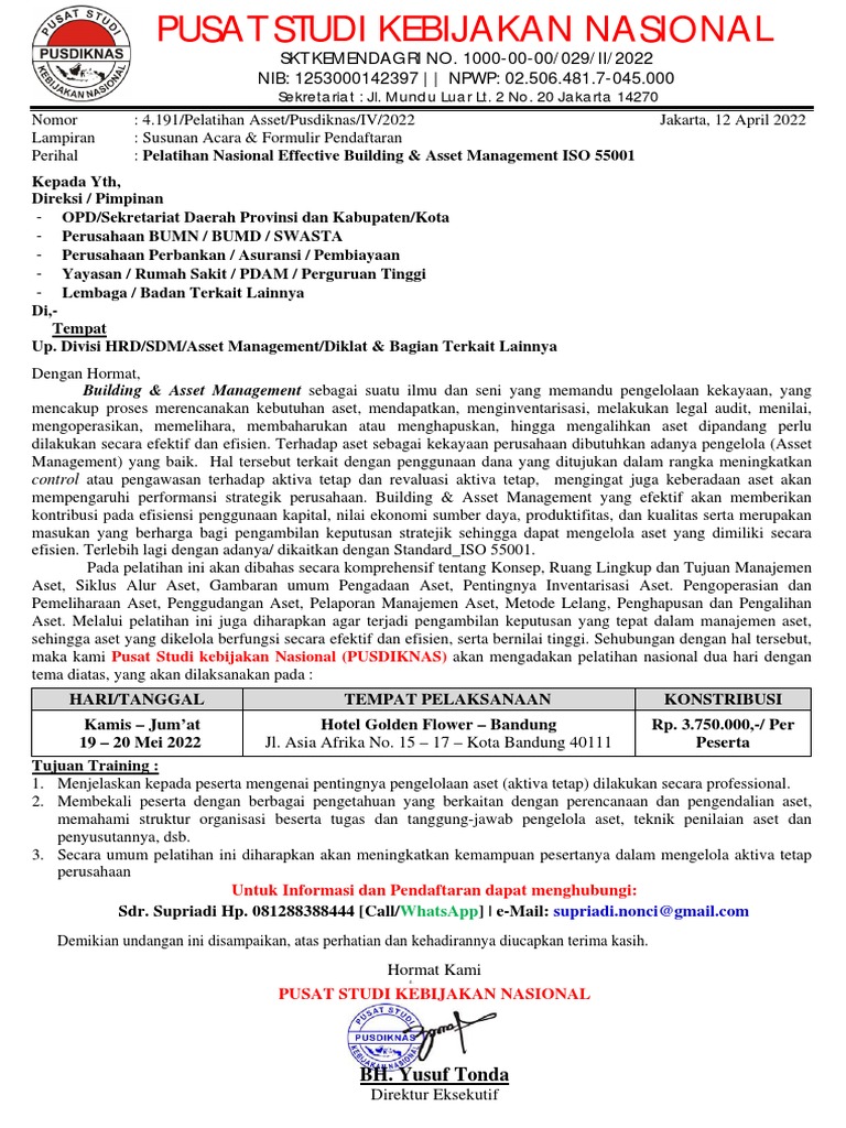 Pelatihan Effective Building & Asset Management Integrated ISO 55001 | PDF