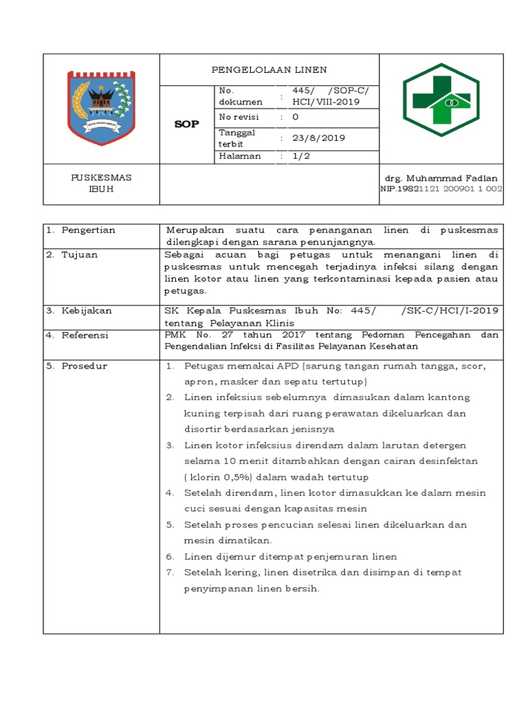 SOP Pengelolaan Linen | PDF