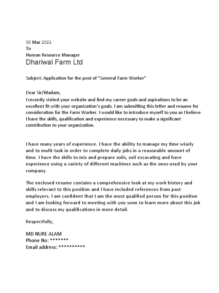 cover letter_Farm Worker | PDF