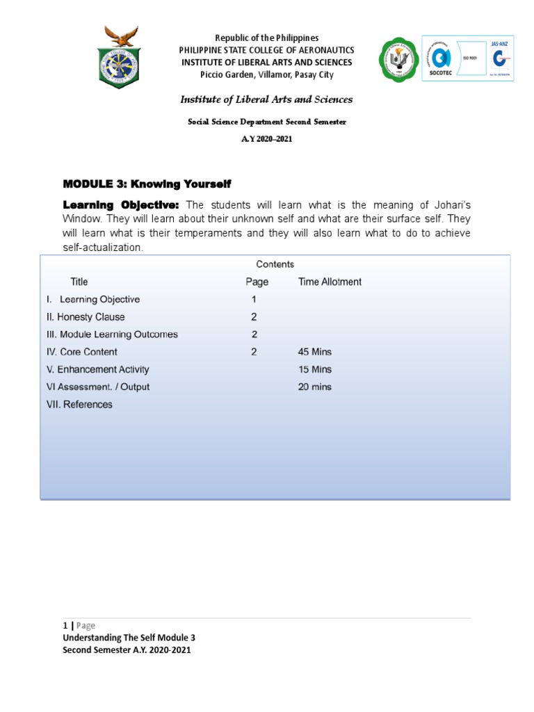MODULE 3 Understanding The Self | PDF | Self Actualization | Self Esteem