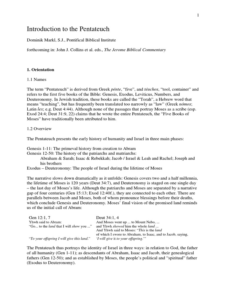 MarklMarkl (Introduction To The Pentateuch) (Introduction To The ...