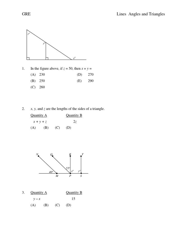 GRE Geometry: Lines, Angles, Triangles | PDF | Triangle | Area