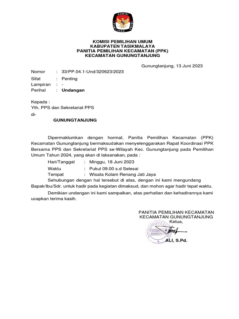 Surat Undangan Rakor Pps | PDF