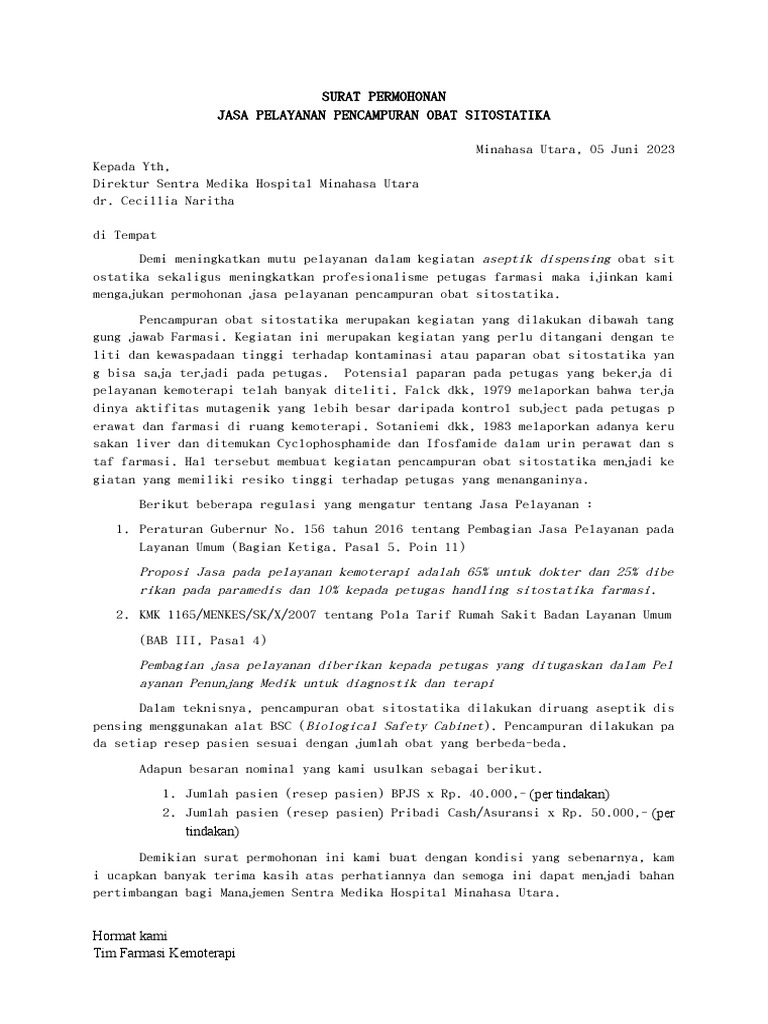 Usulan Jasa Farmasi Kemo Fix | PDF