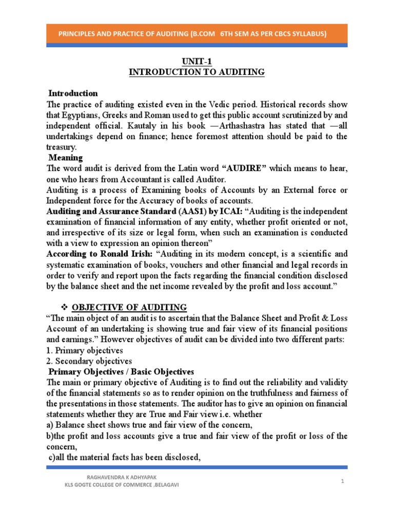 Audit Unit 1 Notes RA | PDF | Audit | Financial Audit