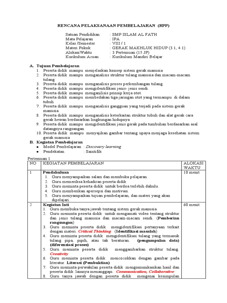 RPP Ipa Kelas 8 Sem 1 | PDF