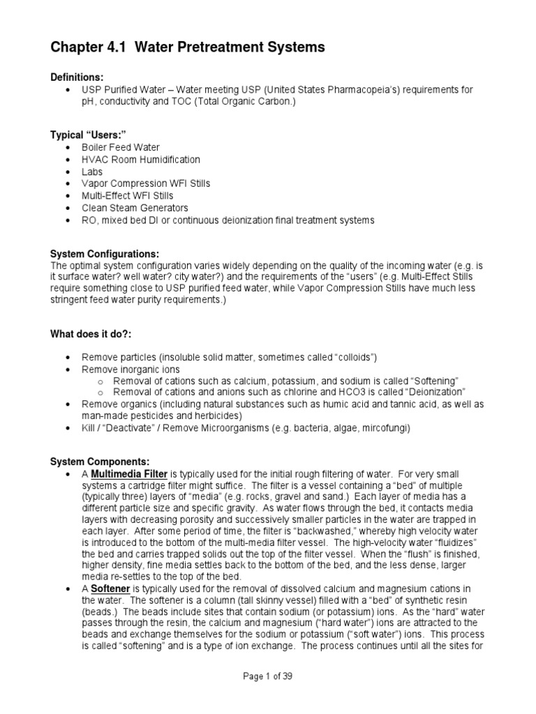 Chapter 4.1 Water Pretreatment Systems | Download Free PDF | Purified ...