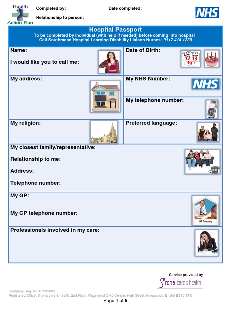 Hospital Passport April 2019 Pdf Hospital National Health Service