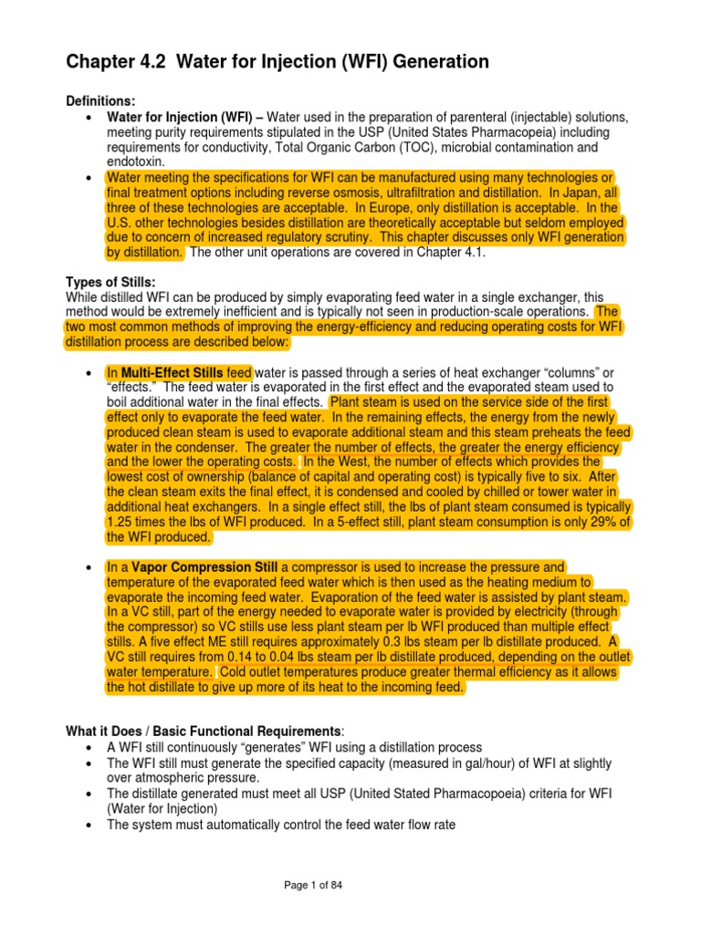 Chapter 4.2 Water For Injection (WFI) Generation | PDF | Heat Exchanger ...