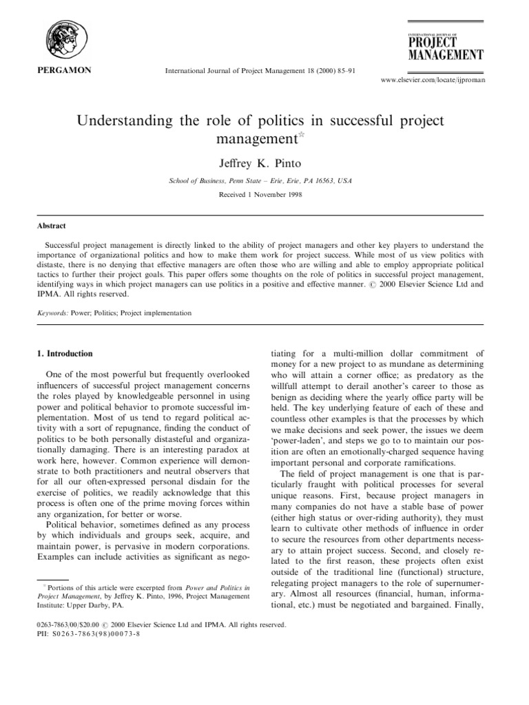 Understanding The Role of Politics in Successful Project Management ...