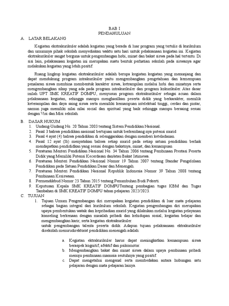 Dokumen Program Ekstra Kurikuler | PDF