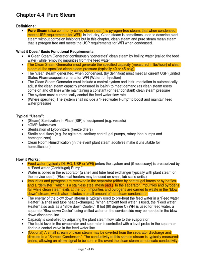 Chapter 4.4 Pure Steam | PDF | Steam | Heat Exchanger