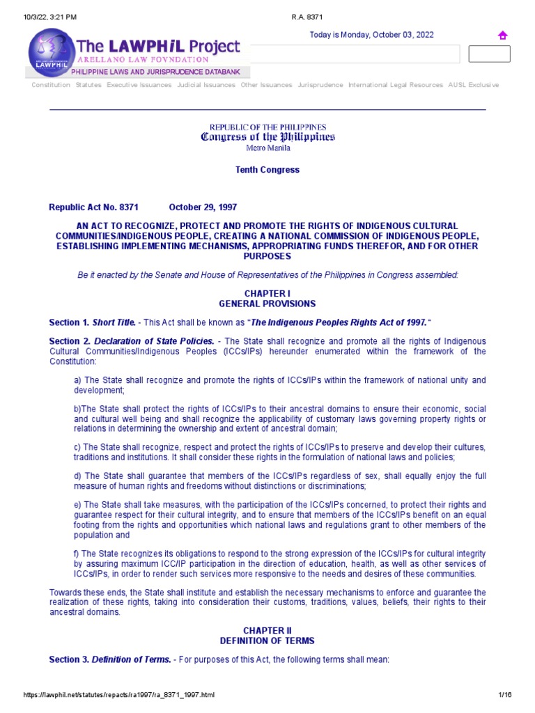 Ipra Law R.A. 8371 | PDF | Intellectual Property | Justice