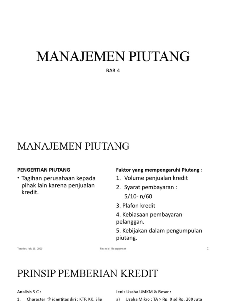 Manajemen Piutang: Prinsip dan Analisis | PDF
