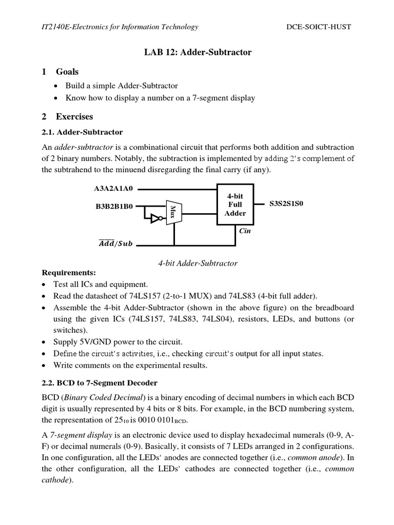 Lab 12 2022 2 | PDF | Binary Coded Decimal | Subtraction