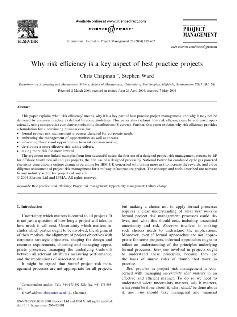 Why Risk Efficiency Is A Key Aspect of Best Practice Projects | PDF ...