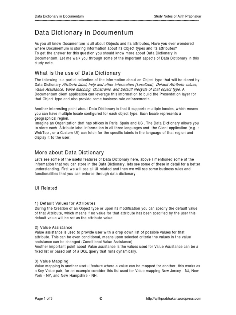 Data Dictionary in Documentum | PDF | Object (Computer Science) | Information Science