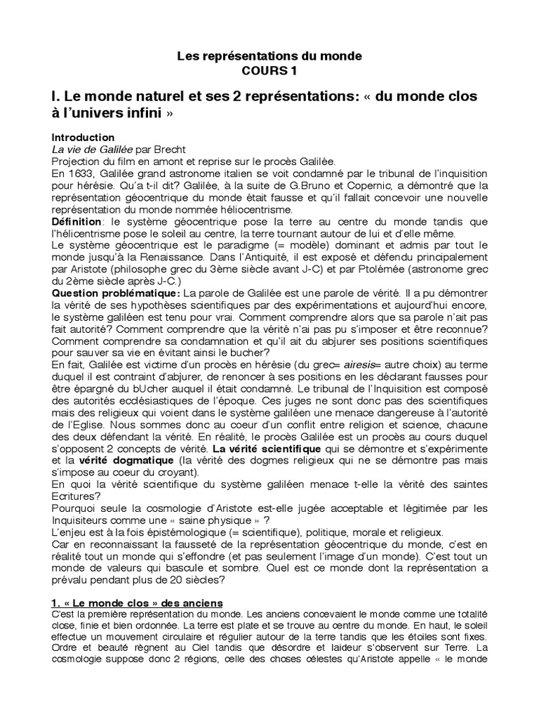 Le Monde Naturel Et Ses 2 Repre Sentations Du Monde Clos A L Univers ...