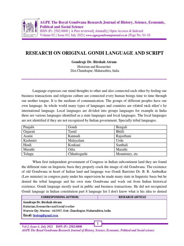 Research On Original Gondi Language and 0d194482 | PDF | Grammatical ...