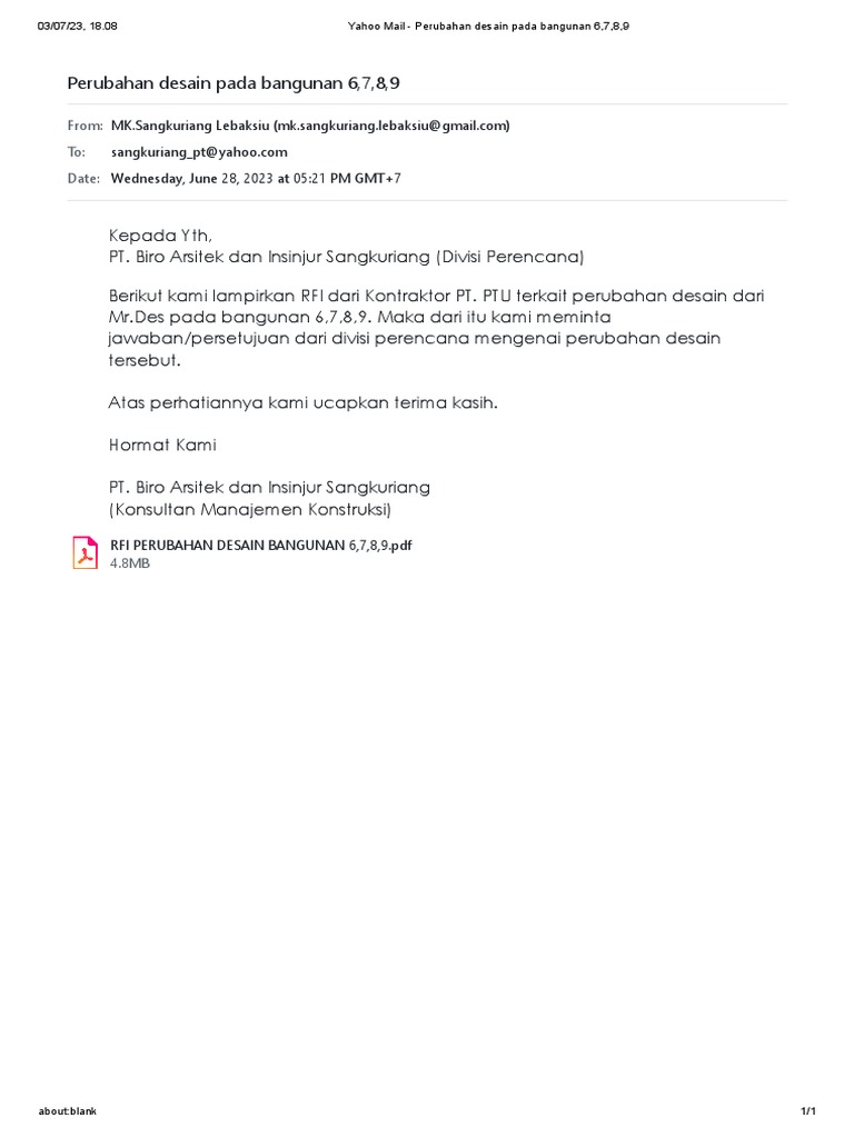 Yahoo Mail - Perubahan Desain Pada Bangunan 6,7,8,9 | PDF | Komputer | Teknologi & Rekayasa