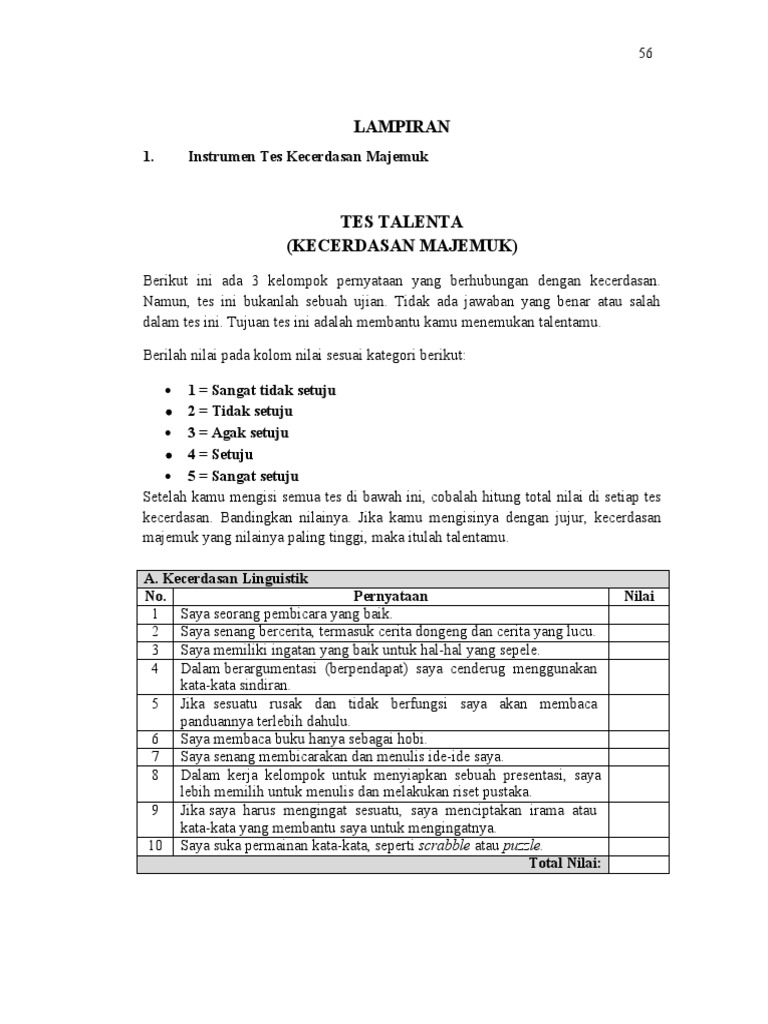 Tes Kecerdasan Majemuk | PDF