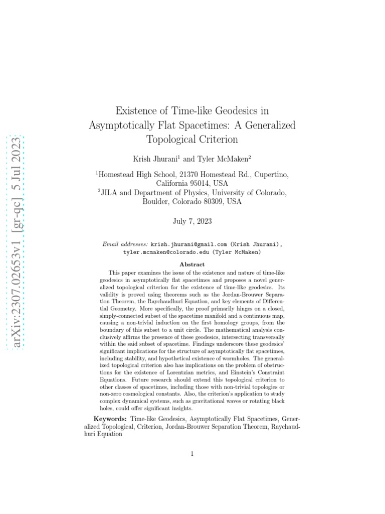 Existence of Time-Like Geodesics in Asymptotically Flat Spacetimes - A ... Existence of Time-Like Geodesics in Asymptotically Flat Spacetimes - A ...