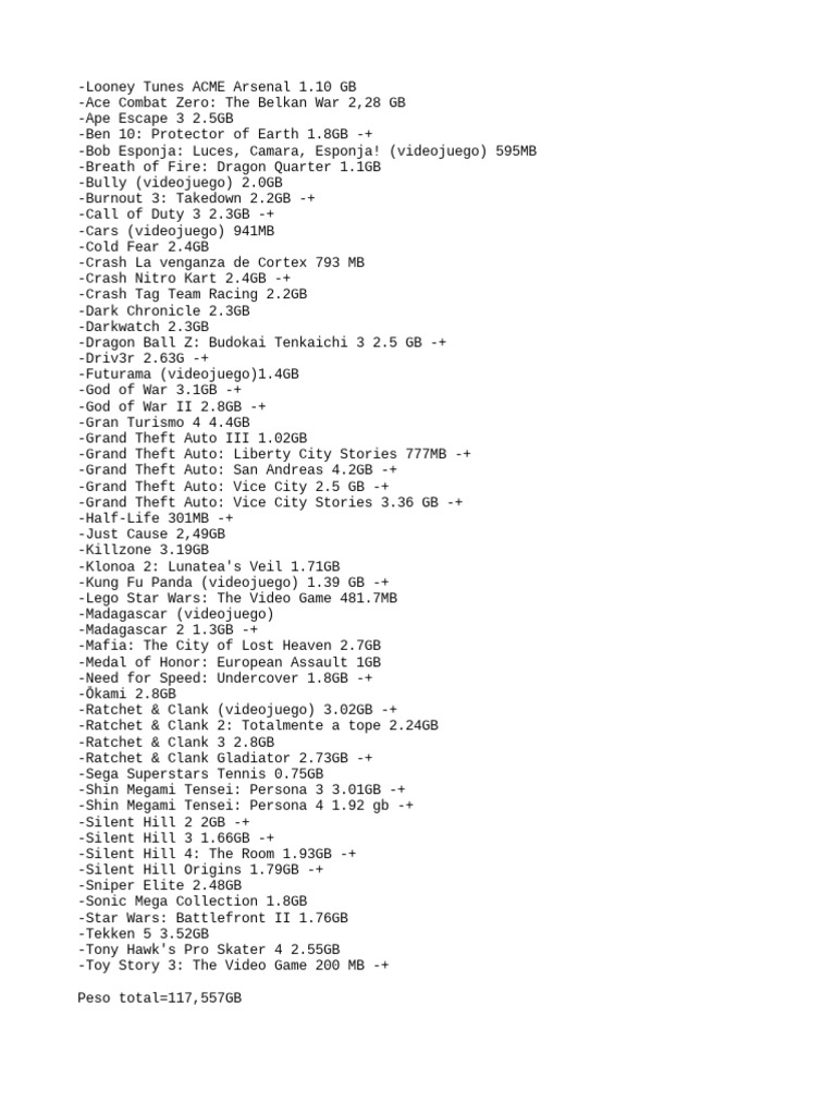 Lista de Juegos PS2 | PDF