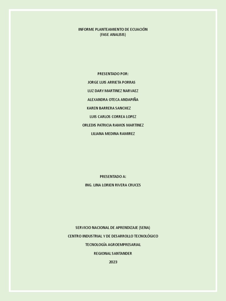 INFORME PLANTEAMIENTO DE ECUACIÓN (Evidencia Grupal) | PDF | Ecuaciones